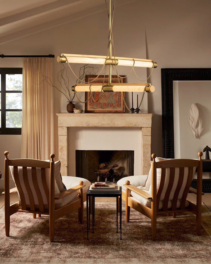 LED Tubular Alabaster Shades Ceiling Pendant Lamp 49" with long chains ...